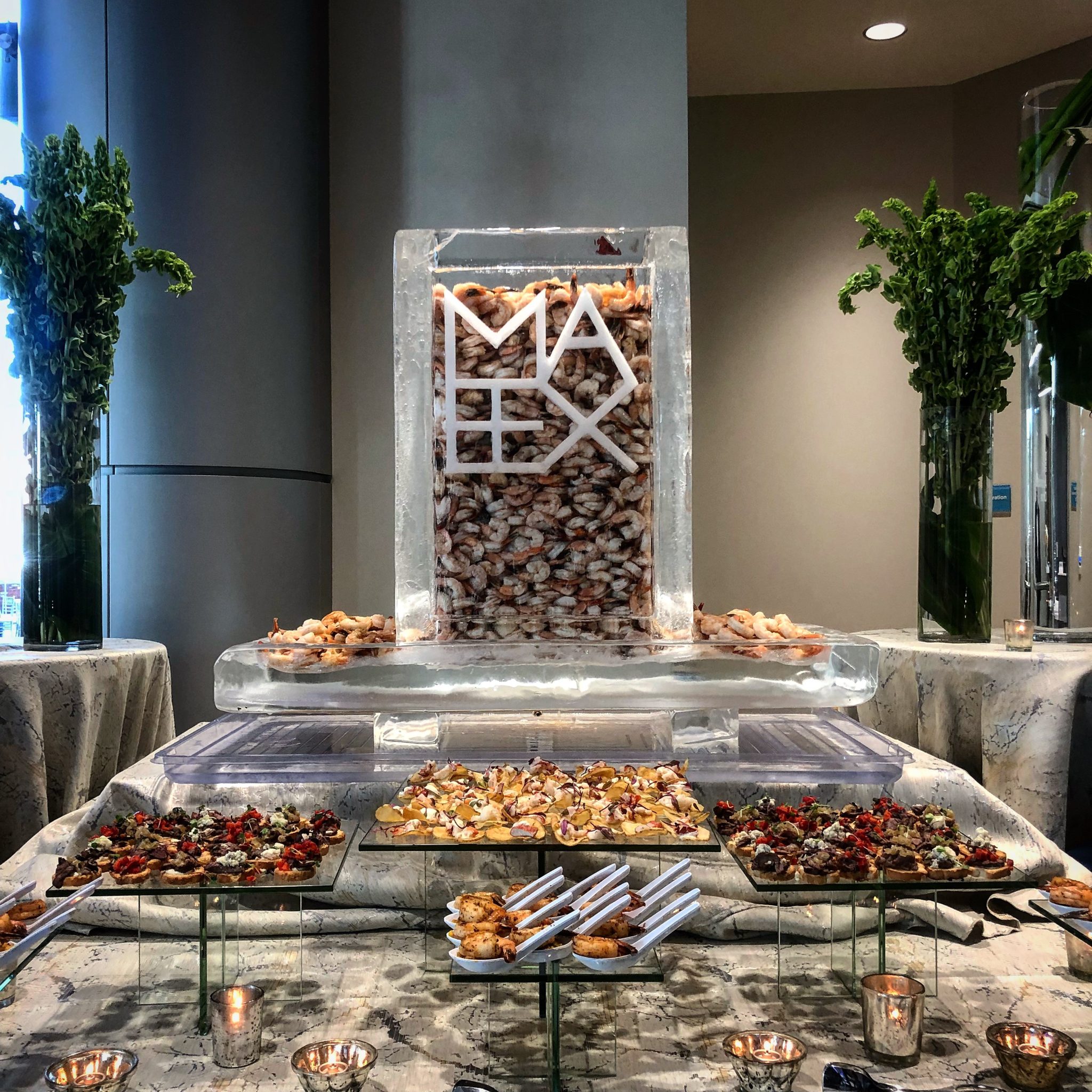 shrimp luges: the best way to serve LA shrimp - ice dragon ice sculptures