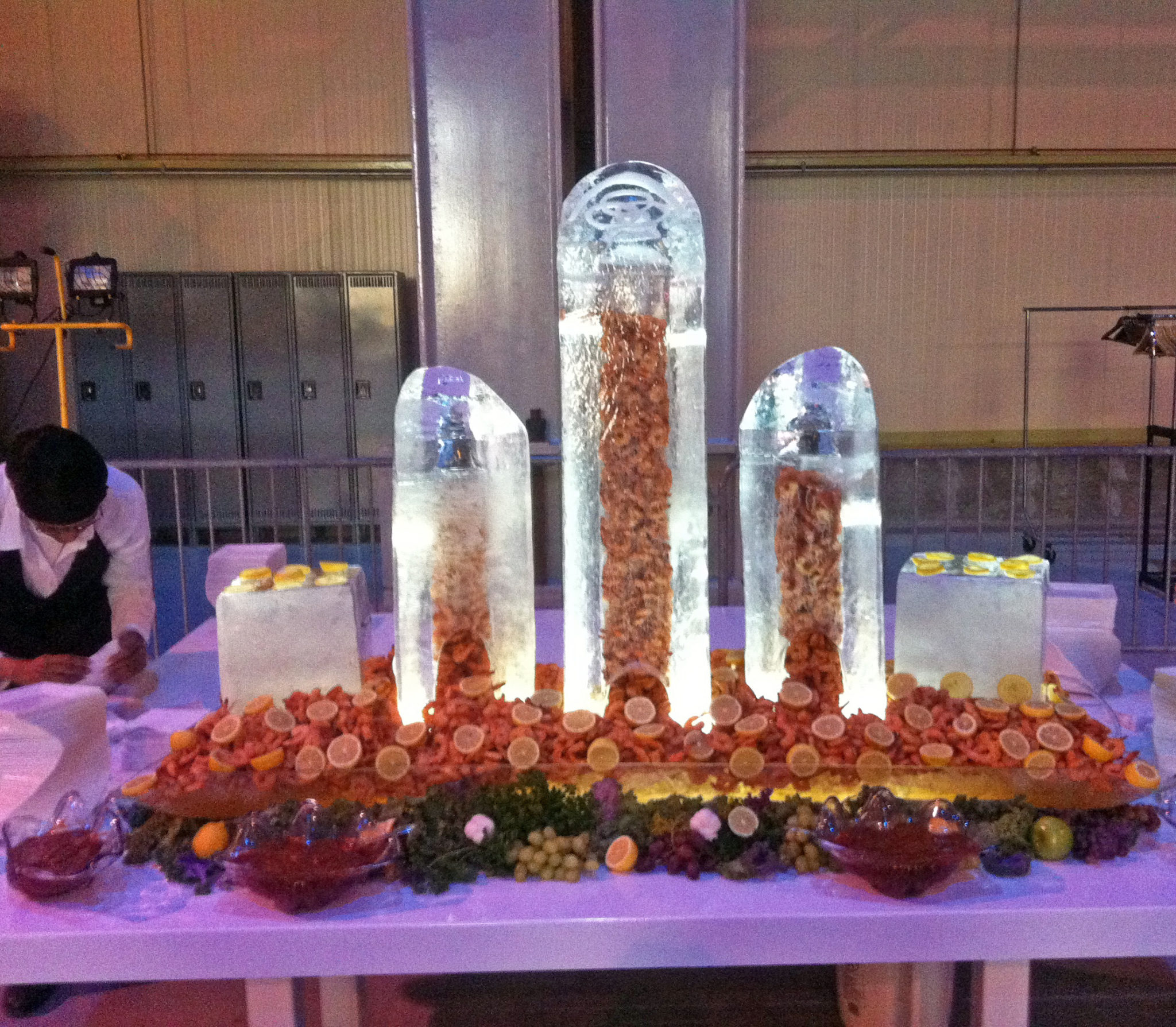 shrimp luges: the best way to serve LA shrimp - ice dragon ice sculptures
